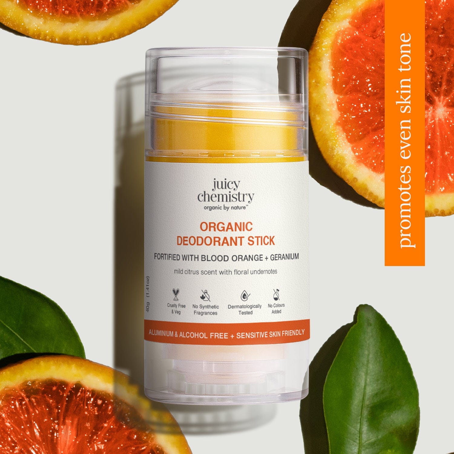 Organic Blood Orange & Geranium Deodorant Stick for Underarm Odour